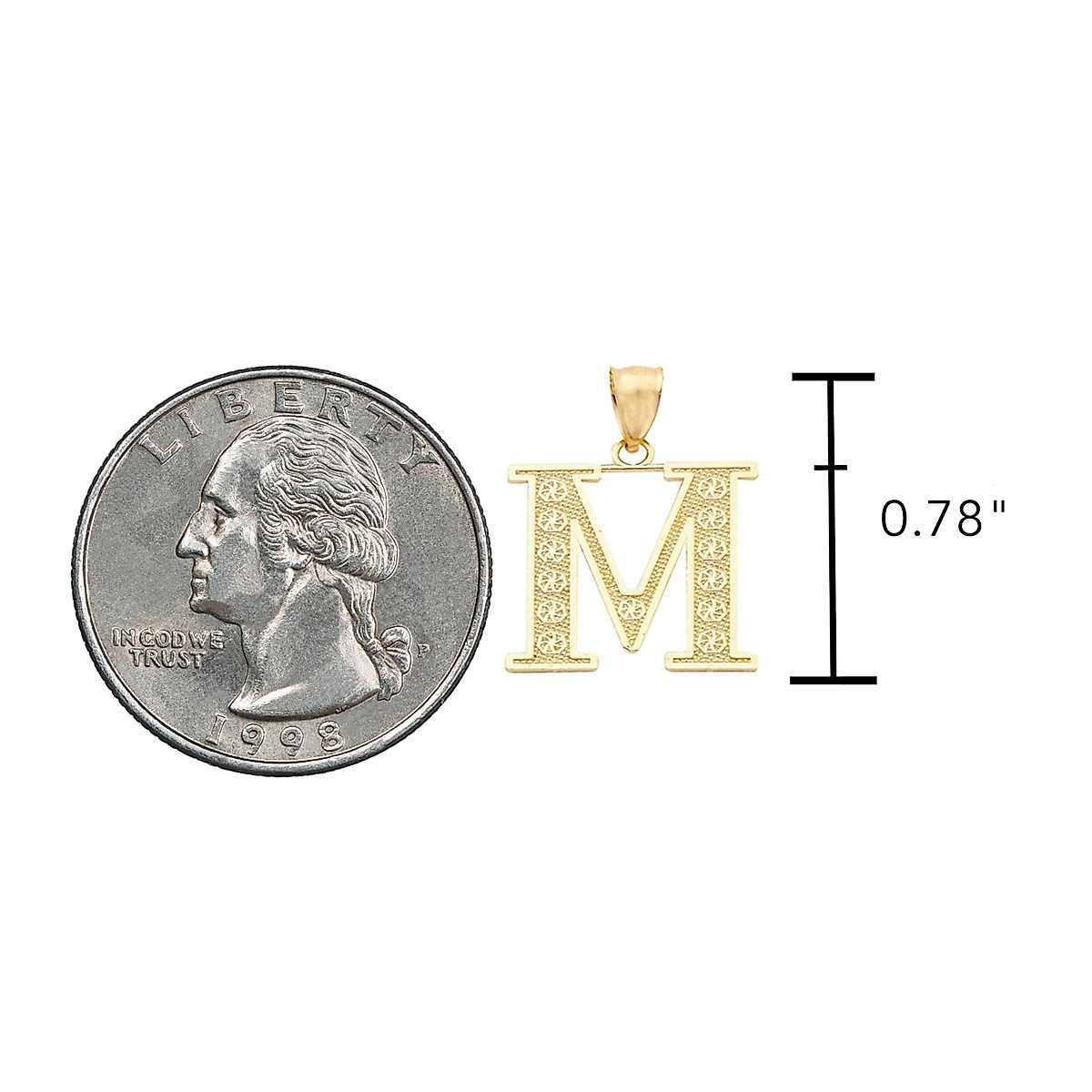 LoveBling 10K Yellow Gold Diamond Cut A to Z Alphabet Initial Letter Charm Necklace Pendant (Small) (M) (0.78")