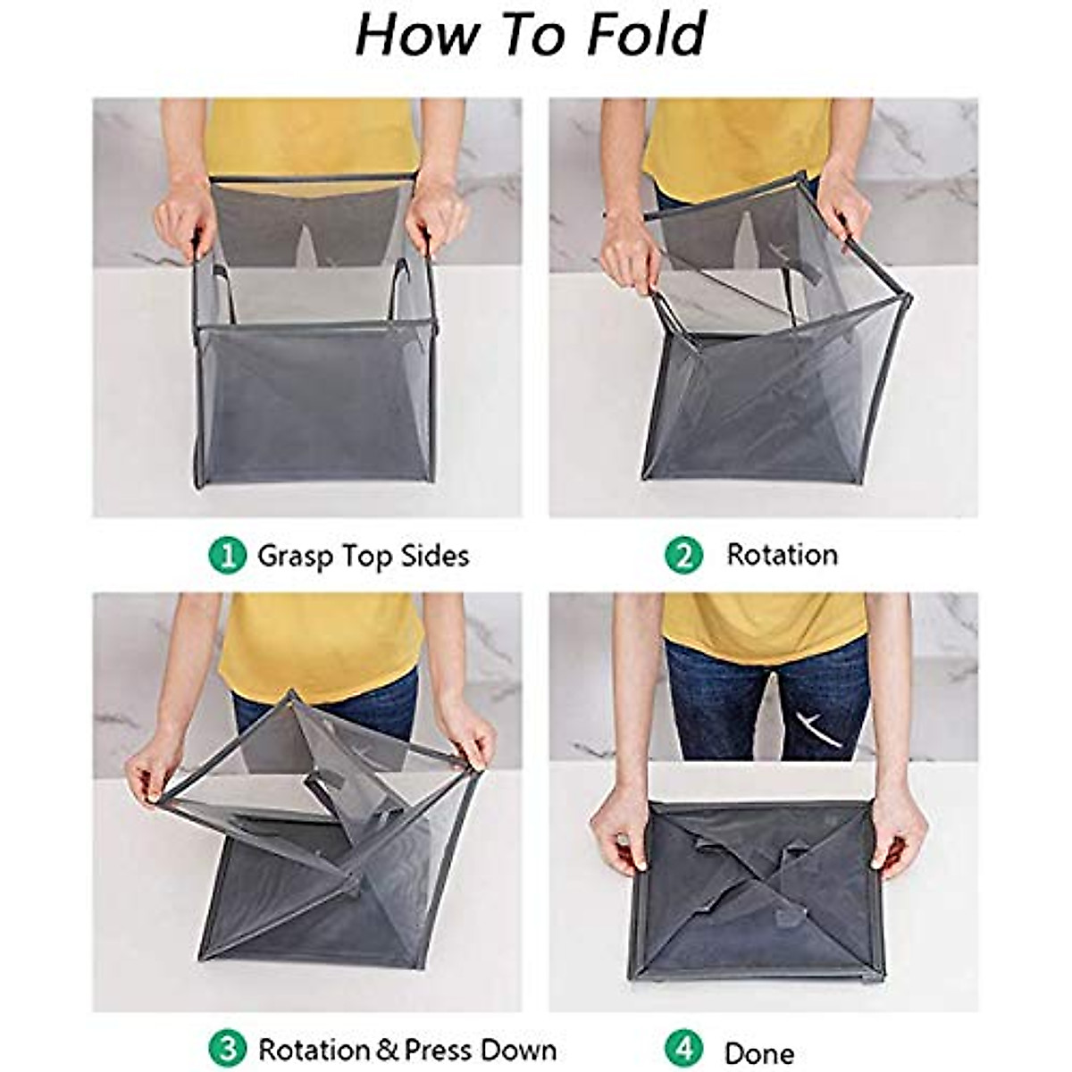 Pop Up Laundry Baskets - Mesh Collapsible Laundry Hampers Storage with Handle - Foldable for Washing Storage, Great for The Kids Room, College Dorm, Travel Organizer (Grey)