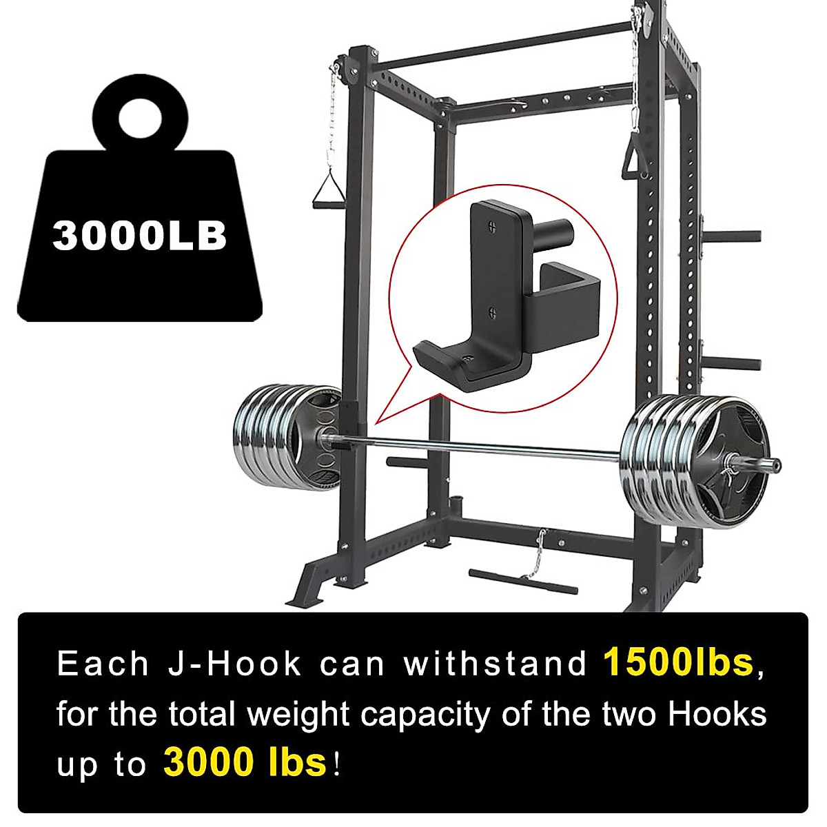Kipika J-Hooks - Heavy Duty Steel Hooks for 2" x 2" Square Tube Power Cages with 1’’ Hole - Set of 2