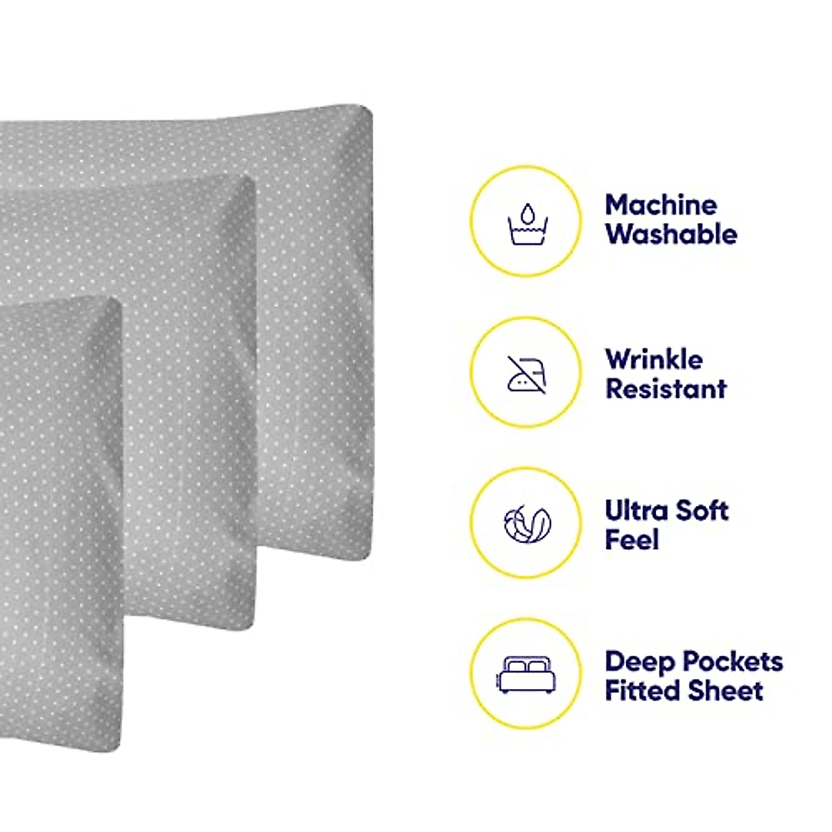 Queen Sheets Dot Grey - 6 Piece 1500 Supreme Collection Fine Brushed Microfiber Deep Pocket Queen Sheet Set Bedding - 2 Extra Pillow Cases, Great Value, Queen, Dot Gray