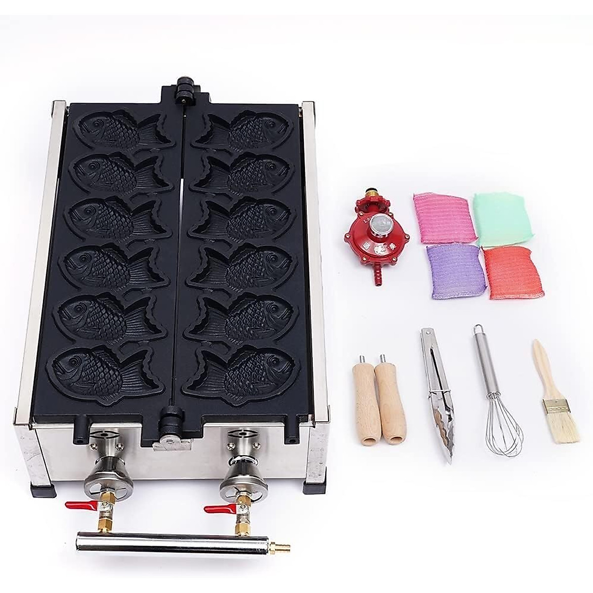 Taiyaki Making Machine, Commercial Japanese Fish Waffle Maker Baker, 6 PCS Nonstick Waffle Iron Baker Machine, Double-Sided Heating Cone Waffle Maker, Shell Baker Machine for Snack Bars