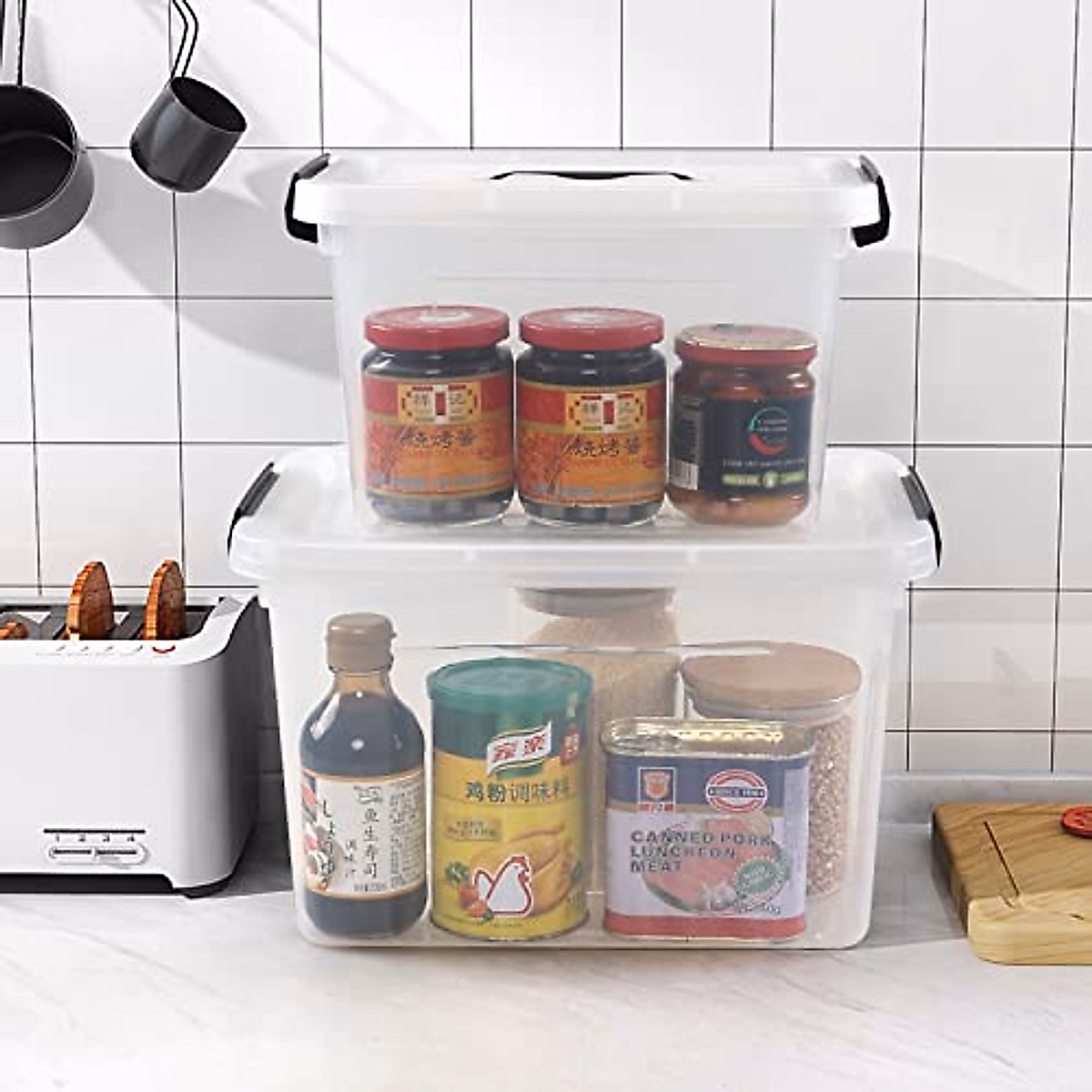 Bblina 2 Packs Clear Storage Boxes with Lids, 12 Quarts & 6 Quarts Plastic Latching Bins Totes