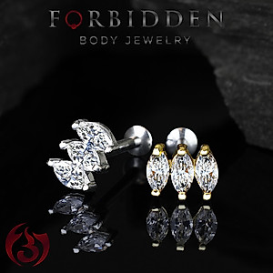 Forbidden Body Jewelry 16g Internally Threaded Surgical Steel Tri-CZ Top Cartilage Stud - 8mm Clear