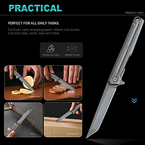 VIFUNCO Pocket Knife for Men, Tanto Folding Knives with Clip, EDC Pocket Knife/Slim Gentleman's Knife with Aluminum Handle, Tactical Knife with Flipper Open & Liner Lock for Outdoor Survival Camping