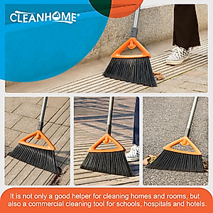 CLEANHOME Outdoor Brooms for Sweeping Patio, Commercial Grade Heavy Duty Broom with Stiff Bristle for Sweeping Garage,Deck,Kitchen,Straw, Outside Broom for Cleaning Pet Hair,Weeds,Leaves,Grey
