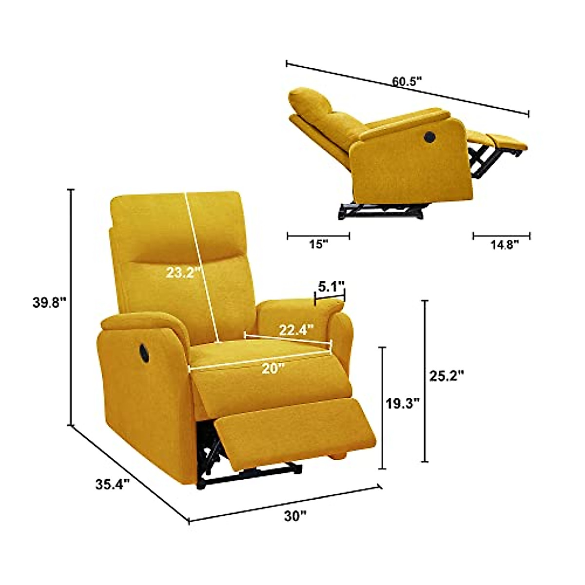 THIHOME Elderly Modern Power Lift Electric Theater Reclining Chair for Living Room Bedroom-Brown, Yellow