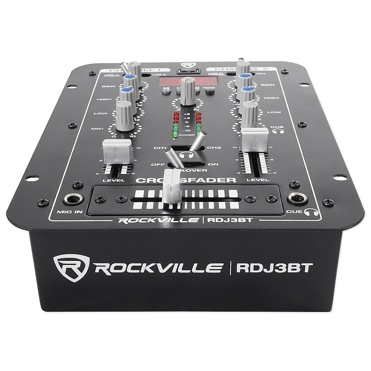 Rockville RDJ3BT 2 Channel DJ Mixer with USB, Bluetooth, Talkover, 4 Line Inputs
