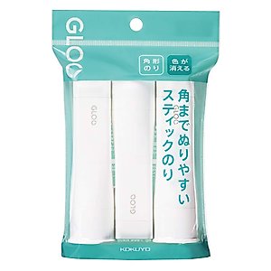 Kokuyo Gloo Square Glue Stick, Color Disappearable, Medium Size, Pack of 3, Japan Import (TA-G312-3P)