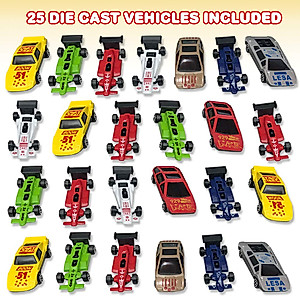 ArtCreativity 25 Pc Diecast Toy Vehicles Playset, Durable Diecast Mini Racer Cars in Assorted Designs, Cool Birthday Party Favors for Kids, Best Birthday Gift for Boys and Girls