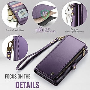 Defencase Compatible with Galaxy A14 5G Case Wallet with RFID Blocking Card Holder for Women Men, PU Leather Magnetic Snap Flip Zipper Strap Wallet Phone Case Fit for Samsung Galaxy A14 5G, Purple