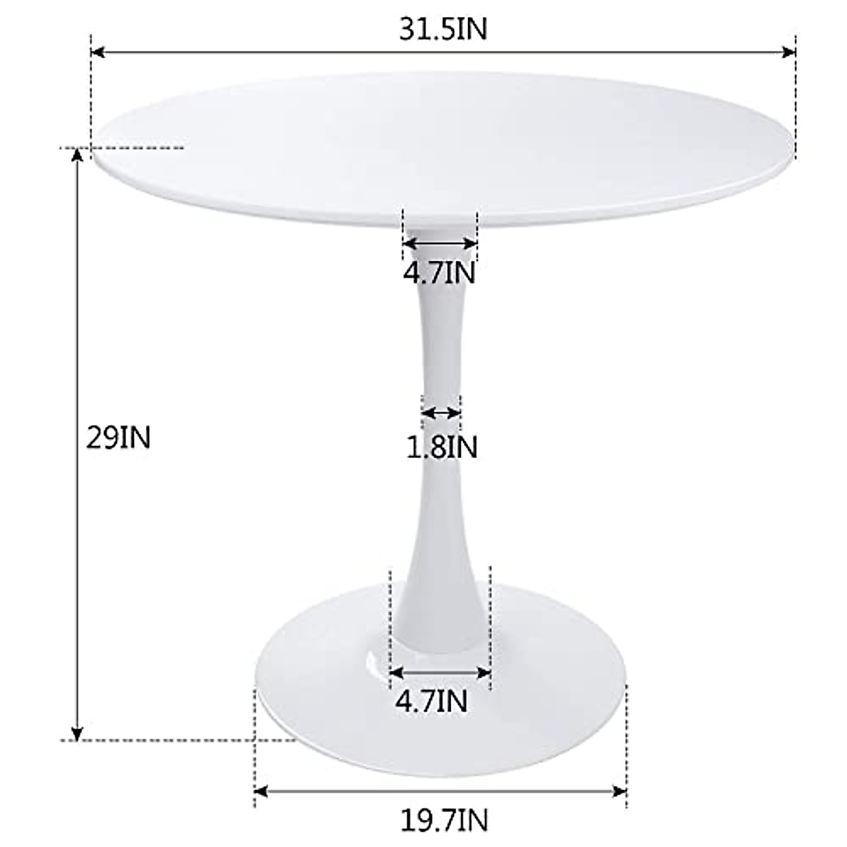 Round White Dining Table Modern Kitchen Table 31.5" with Pedestal Base in Tulip Design, Mid-Century Leisure Table for 2 to 4 Person