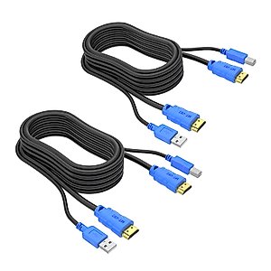 MT-VIKI 2 Packs USB HDMI KVM Cable 10ft 4K HDMI USB A to HDMI USB B Twin Cord for Standard KVM Switch 10ft