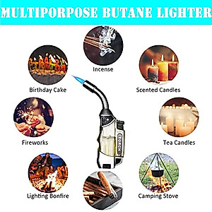 Yeuligo Torch Lighters, Butane Lighter with 360° Flexible Neck and Visible Window, Refillable Grill Lighter with keyhole, Clear(without Gas)