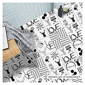 Tile Stickers Elk Black White Stick on Tiles Bathroom PVC Self Adhesive Wall Tiles Kitchen Stick on Wall Tiles Waterproof Peel and Stick Floor Tiles Self Adhesive Tiles for Walls (Size : 10x10x10 pcs
