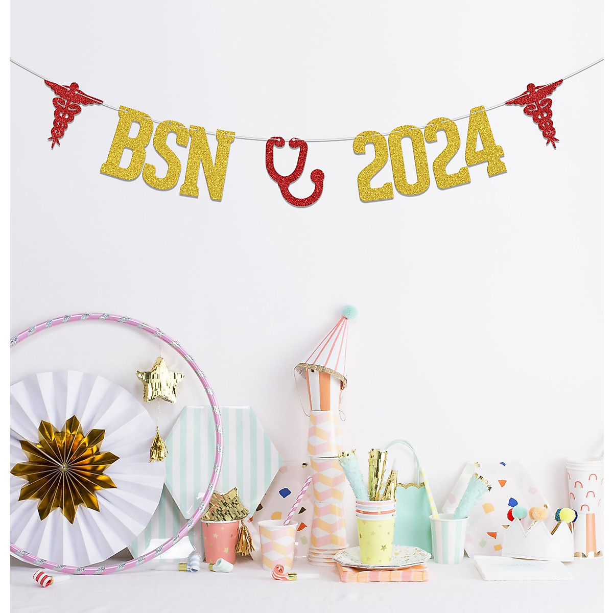 B*N 2024 Banner,Congrats B*N Banner, Class of 2024 Nurse Graduation Party Decor,Congrats Nurse Graduation Sign, Future Nurse Class of 2024 Medical School Graduation Party Supplies Gold Red