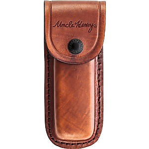 Uncle Henry LB7 Bear Paw Traditional Lockback Pocket Knife with 3.7in Clip Point High Carbon S.S. Blade, Wood Handle, Brass Bolsters, and Leather Belt Sheath for EDC, Hunting, Camping, and Outdoors