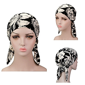 Pre Tied Chemo Head Scarf 3 Packed Beanie Skull Cover Cap for Women (Set1)
