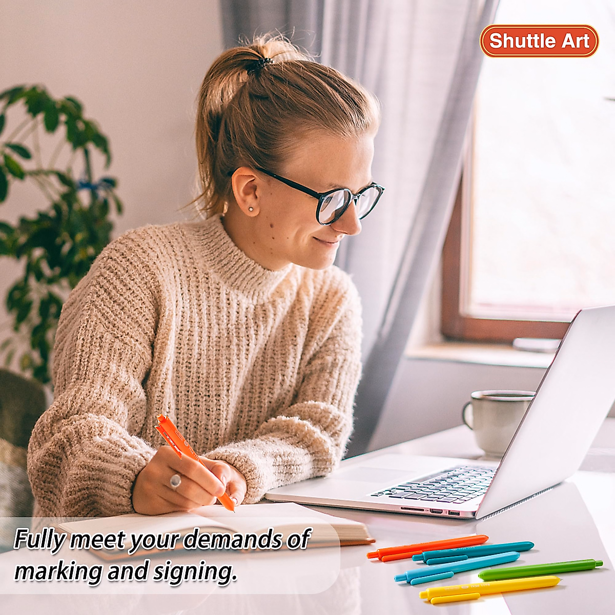 Shuttle Art Ballpoint Pens, 24 Pack Colored Retractable Black Ink Ball Point Pens, Cute Pens 1.0mm Medium Point Quick Drying for Writing Journaling Taking Notes School Office Home