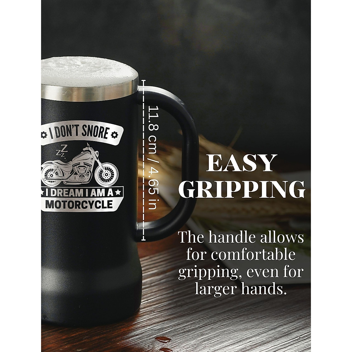 Onebttl Motorcycle Gifts for Men, I Don't Snore I Dream I'm a Motorcycle, Stainless Steel Beer Stein Tumbler, 24oz Beer Mug with Lid