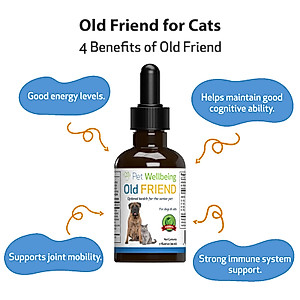 Pet Wellbeing Old Friend for Senior Cats - Vet-Formulated - Aging Immune System & Joint Mobility Support in Older Felines - Natural Herbal Supplement 2 oz (59 ml)
