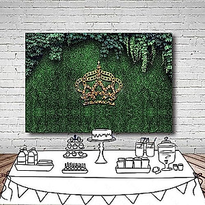 KUKUSOUL 5x3ft Crown Backdrop Gold Glitter Crown Green Leaf Photography Background Celebration Party Decoration Supplies Cake Table Banner Photo Booth Prop KUBYC404