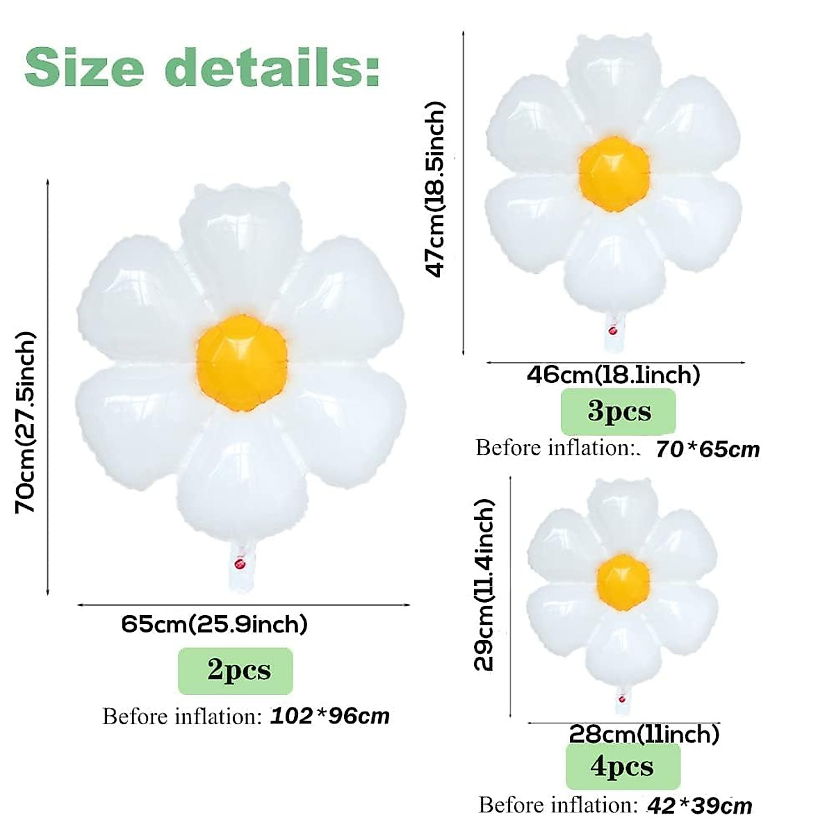 GIHOO Daisy Balloons 9 Pieces 3 Sizes White Daisy Flower Balloons for Daisy Theme Girls Birthday Party Wedding Baby Shower Decor (3 Sizes mixed)