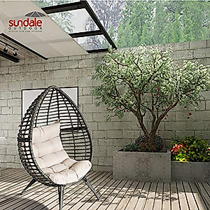 Sundale Outdoor Wicker Egg Chair for Bedroom, Indoor Egg Chair Basket Chair Teardrop Chair with Cushion, Rattan Comfy Chair - Grey, Beige