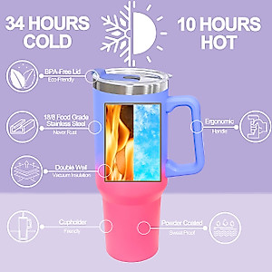 40 oz Tumbler with Handle and Straw-Stainless Steel Insulated Tumbler with Straw, Water Bottle with Straw and Handle, Insulated Cup with Straw and Lid in Car Cup Holder（Pinkpurple)