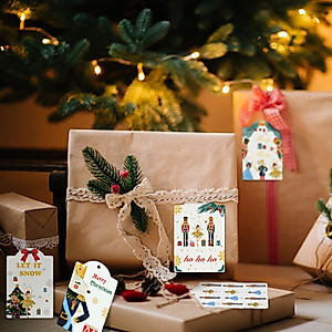 Yeaqee 120 Pcs Nutcracker Christmas Gift Tags with String Holiday Paper Name Tags Nutcracker Favor Tags Hanging Tag Labels for DIY Xmas Present Wrapping Party Decorations(White)