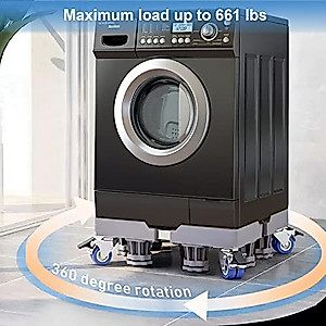 Fridge Stand Universal Mobile Base Movable Washing Machine Base Stand Adjustable Washer Dryer Refrigerator Bases Appliance Dolly Square with 4 Locking Dual-wheel and 8 Lifting Feet (Single-tube)