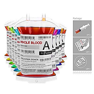 WYNK Blood Bags for Drinks, 10 IV Bags for Halloween Party Decoration, Reusable Drink Pouch for Live Blood of Theme Parties, Masquerade,Vampire,Zombie,Nurse Graduation Party Props