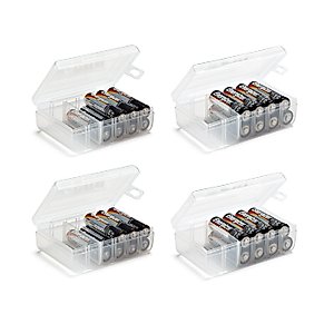 GlossyEnd Set of 4 - Two AA and Two AAA Battery Storage Box, Battery Storage Case, Battery Holder Clear
