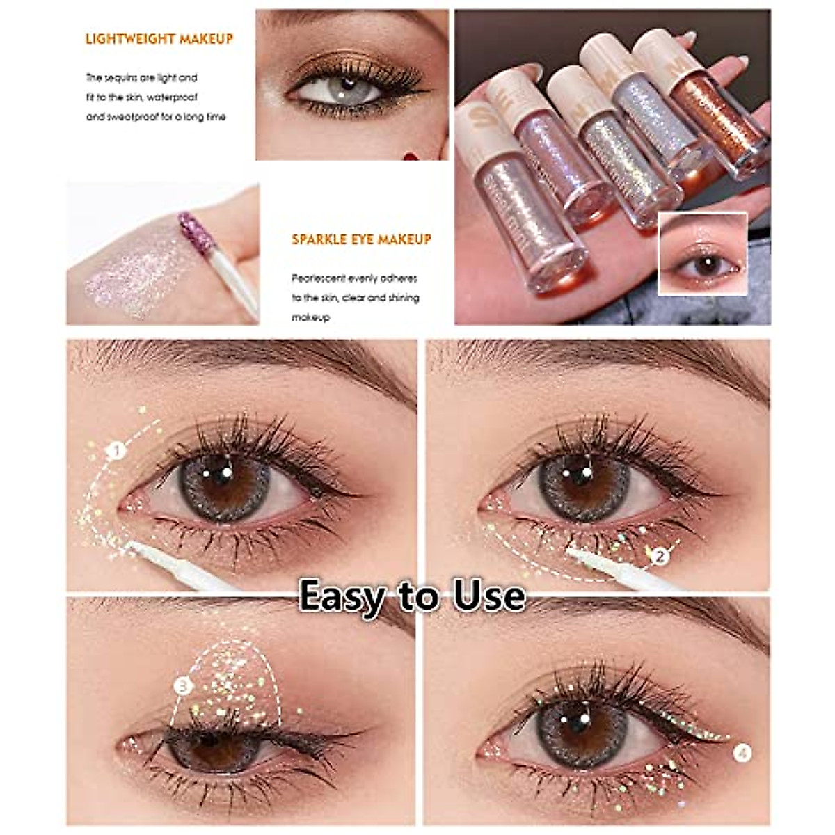 Go Ho Glitter Eyeshadow Makeup,Liquid Glitter Under Eye Shadow Bling,Glitter Eyeliner Diamond Sparkle Eye Stick,Shimmer and Shine Makeup Glitter Lip Gloss for Women Korean Makeup,01# Pink Purple