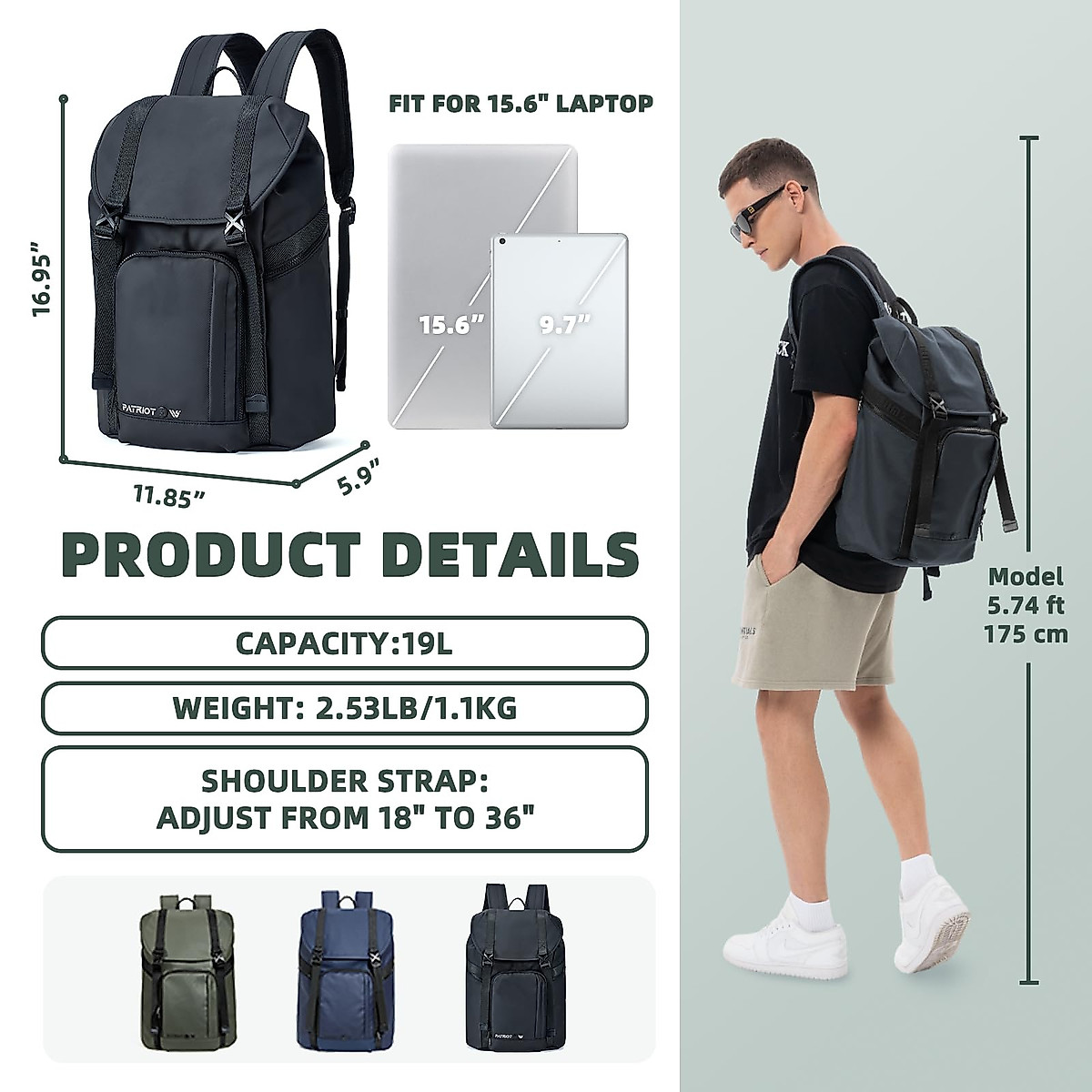 HIMZ WARRIOR Backpack, Laptop Bag for 15.6 Inch Computer, Water Resistant Bookbag for College Travel, Women Men (Blue)