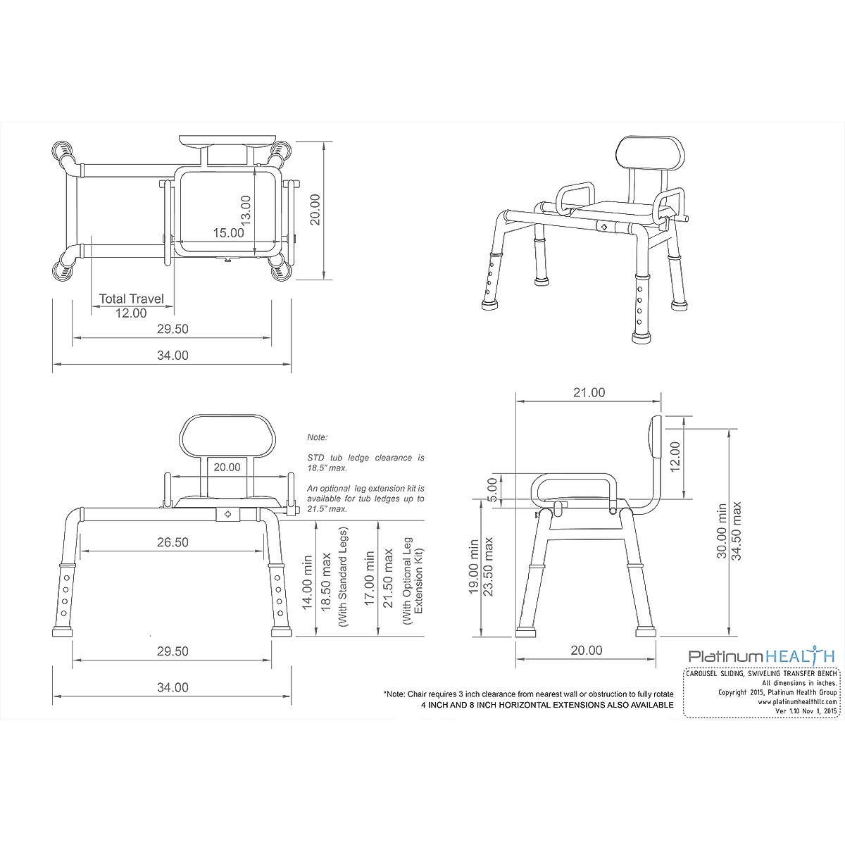 Platinum Health The Hip Solution(tm) Bath and Shower Transfer Bench