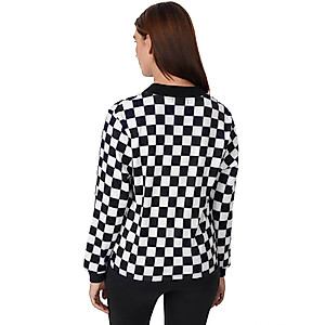 WDIRARA Women's Zip Front Plaid Print Long Sleeve Stand Collar Casual Jacket Black and White S