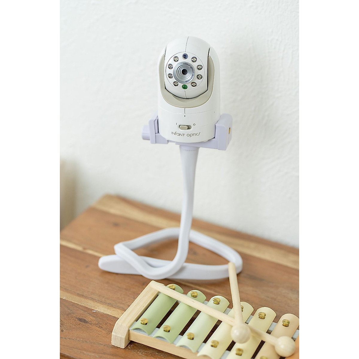 Pay's Place Universal Baby Monitor Mount, Longer White Flexible Silicon Baby Camera Mount, Ideal Baby Monitor Holder to Crib Bassinet Playpen, Baby Monitor Stand, Compatible w/Infant Optics Mount