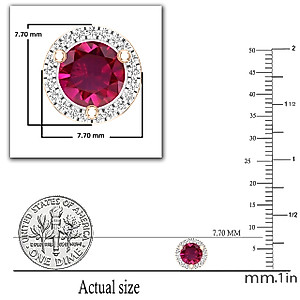Dazzlingrock Collection 5mm Round Centre Lab Created Ruby & 0.12 Carat (ctw) Round White Diamond Halo Circle Stud Earrings for Women in 18K Rose Gold in Screw Back