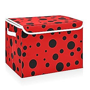 CaTaKu Ladybird Black Spots Storage Bins with Lids and Handles, Fabric Large Storage Container Cube Basket with Lid Decorative Storage Boxes for Organizing Clothes