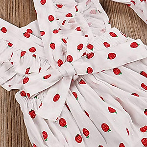 ClickMeForMoreProducts Newborn Baby Girl Strawberry Romper Ruffle Sleeve Bubble Romper Bodysuit with Headband Infant Summer Clothes (12-18months,red strawberry)