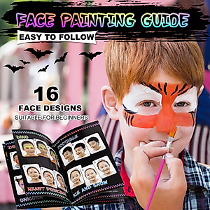 Fenmay Face Painting Kit for Kids, 24 Colors Washable Face Paint, Safe for Sensitive Skin, Non-Toxic Professional Face Painting Kit, Halloween Birthdays Makeup Set with Stencils, Guide Book