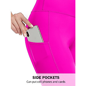 SOCIALA Women's Knee Length High Waist Biker Shorts with Pockets Tummy Control Compression Yoga Running Short Magenta