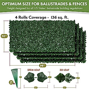 Kitchen Joy Fence Covering Privacy - 136 Sq Ft of Artificial Ivy Privacy Fence Screen, Privacy Fence Panels for Outside - Set of 4 x 50" x 98" Screens