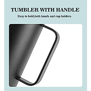Merfefe 40oz Insulated Coffee Tumbler with Handle.40 oz Tumbler with Handle and Lid and Straw.Keep Drinks Cold Hot.Easy to Hold,Sweat Proof,Leak Proof,Dishwasher Safe.