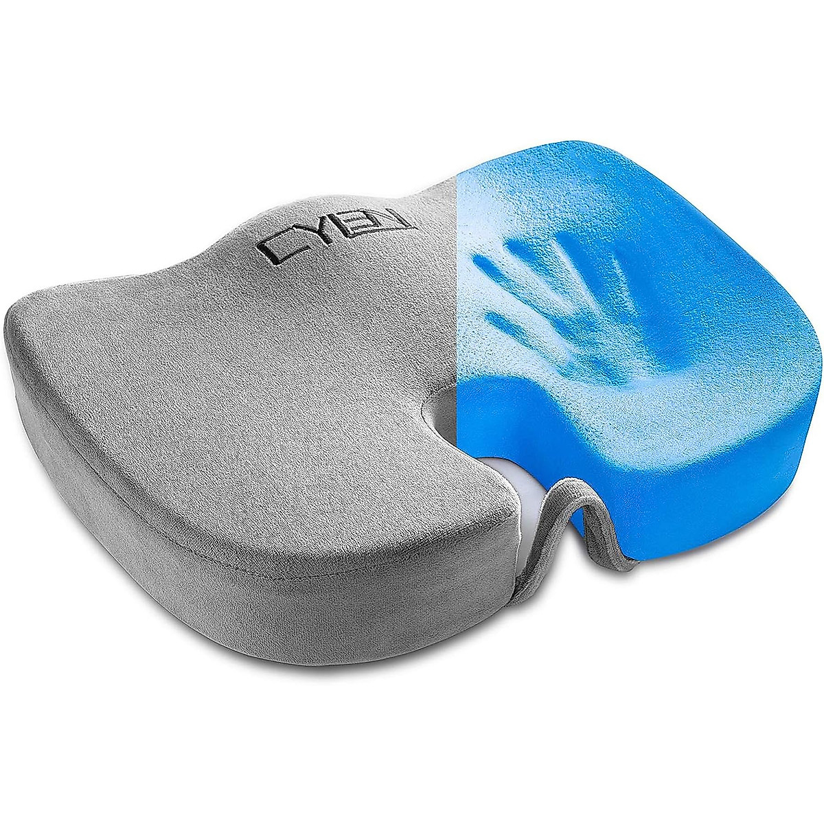 CYLEN Gel Infused Memory Foam Back Cushions & Coccyx seat Cushions for Tailbone Pain -Cooling Seat & Back Cusions for Office Chair Car Wheelchair- Sciatica & Back Pain Relief (Grey)