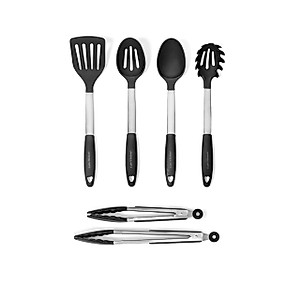 Daily Kitchen Utensil Set Silicone and Stainless Steel - Heat Resistant Cooking Utensils for Non Stick Cookware - Silicone Utensils Cooking Utensil Set - Kitchen Tools and Gadgets - 6-Piece Tool Set