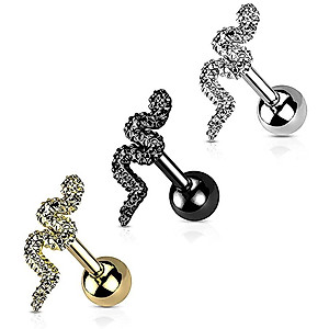 Covet Jewelry 316L Surgical Steel Snake Cartilage Barbell (Gold)