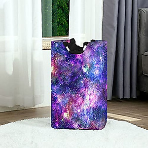 Moudou Purple Galaxy Laundry Basket Foldable Laundry Hamper Large Clothes Toys Basket with Handles for Laundry Room, Bathroom, Bedroom, Dorm