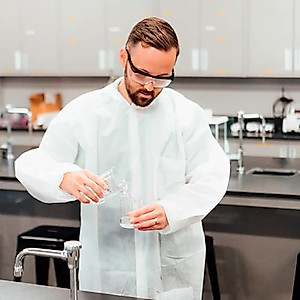 EZGOODZ White Disposable Lab Coats for Adults, S. 10 Pack Disposable Lab Coat with Snaps. SMS 40 GSM Medical PPE Coat. Painting Lab Coat Disposable with Snaps Front, Knit Cuffs, Collar, 3 Pockets
