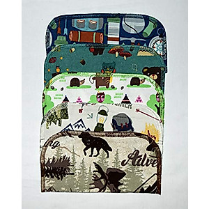 2 Ply Printed Flannel 8x8 Inches Set of 5 Little Wipes Camping Adventures